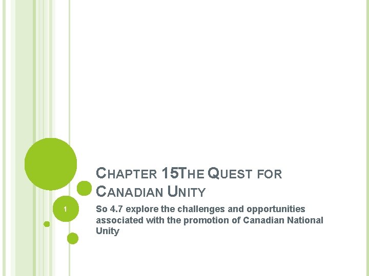 CHAPTER 15 THE QUEST FOR CANADIAN UNITY 1
