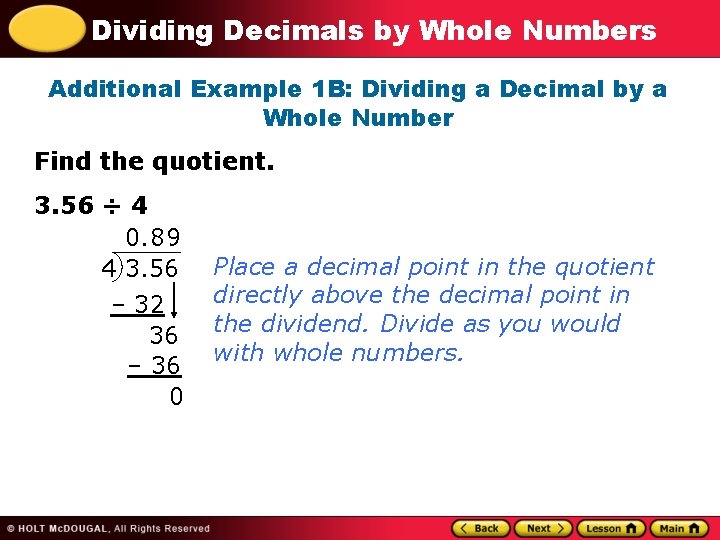 Dividing Decimals by Whole Numbers Warm Up Problem