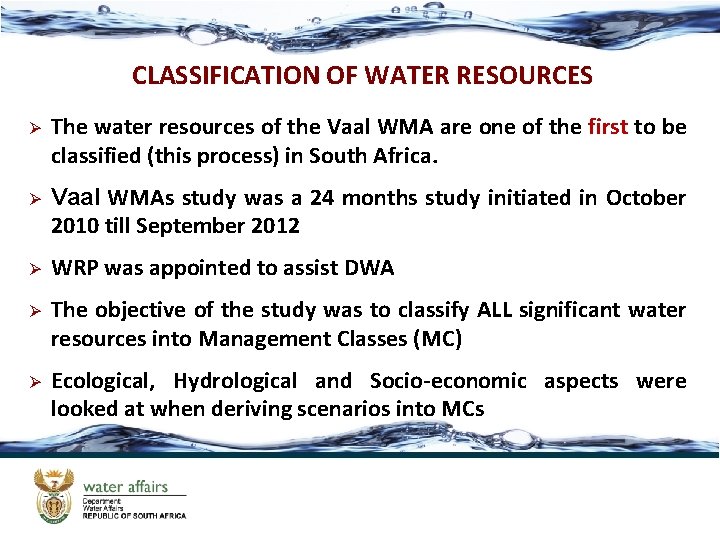 Vaal Upper Middle and Lower WMA Classification VAAL