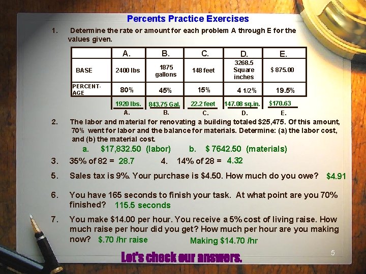 F PERCENTAGES 1 Percents Used to show many