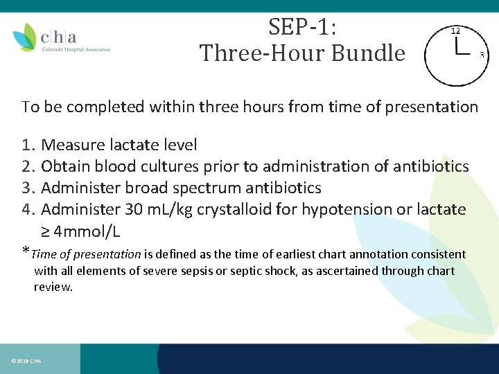 Sepsis Overview Colorado Hospital Association 2019 CHA Objectives