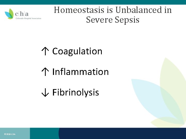 Sepsis Overview Colorado Hospital Association 2019 CHA Objectives