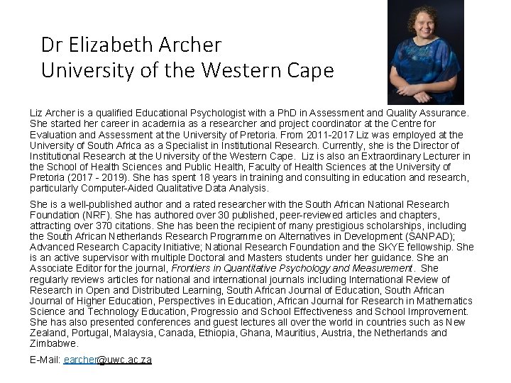 SAAIR EXCO NOMINATIONS 2018 2020 Dr Elizabeth Archer