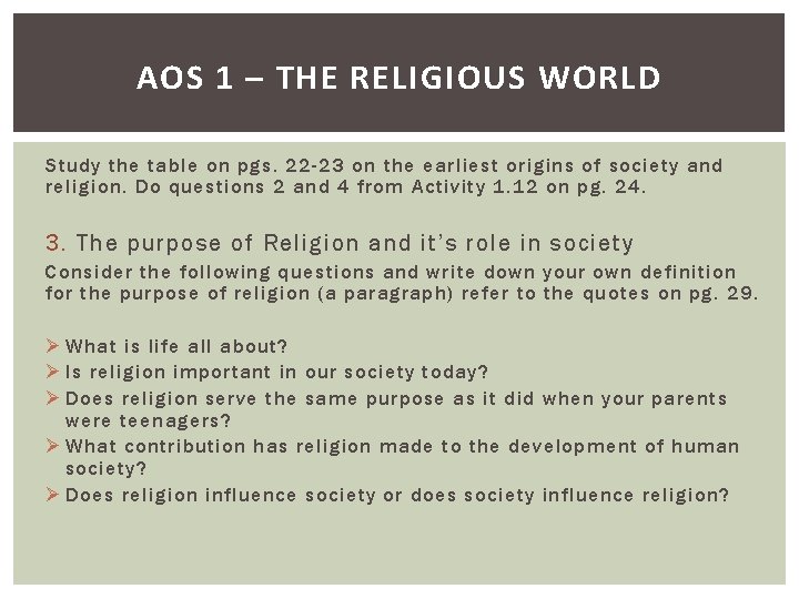 UNIT 1 RELIGION SOCIETY Semester 1 Exam Preparation