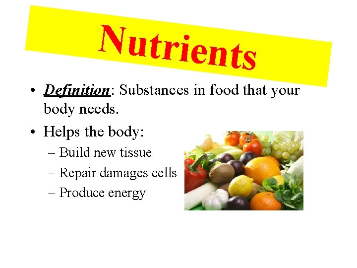 Nutrition Pick up 4 work sheets off the