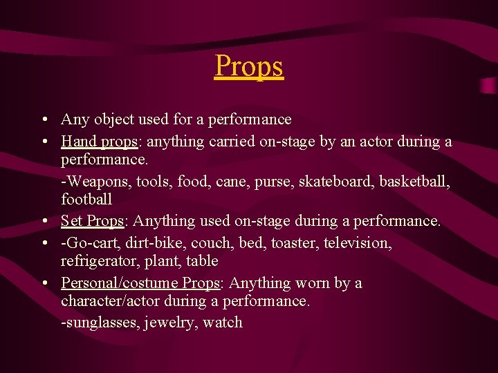 Elements of Production 6 th Grade Arts and