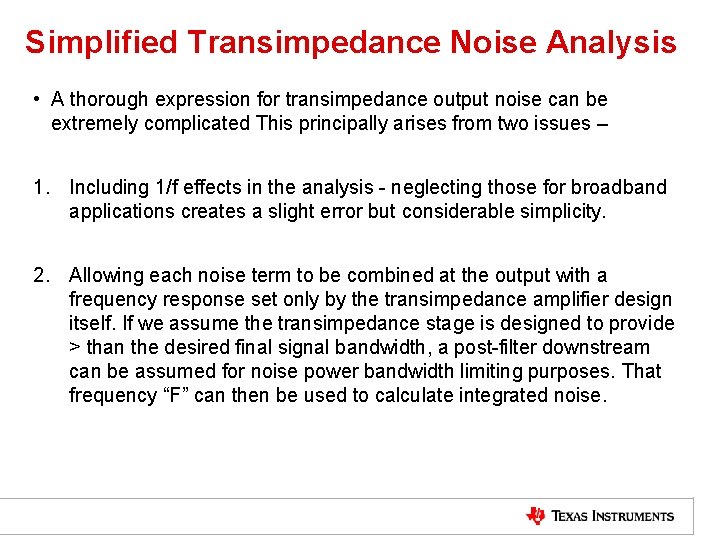 Texas Instruments High Speed Amplifiers Simple Transimpedance Designs