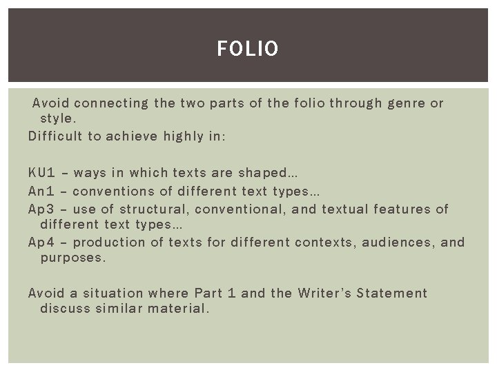 ENGLISH COMMUNICATIONS OVERVIEW AND EXTERNAL ASSESSMENT FOLIO SAETA