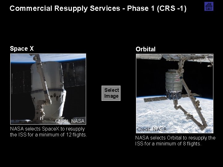 NASA Commercial Cargo Program Cargo Resupply Service1 Select