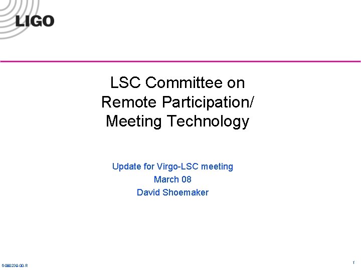 LSC Committee on Remote Participation Meeting Technology Update