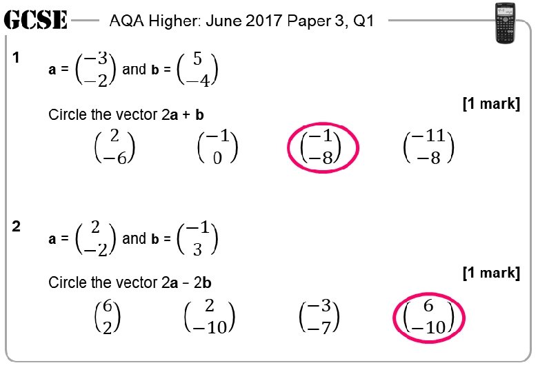 Vectors Substitution Higher GCSE Questions AQA These questions