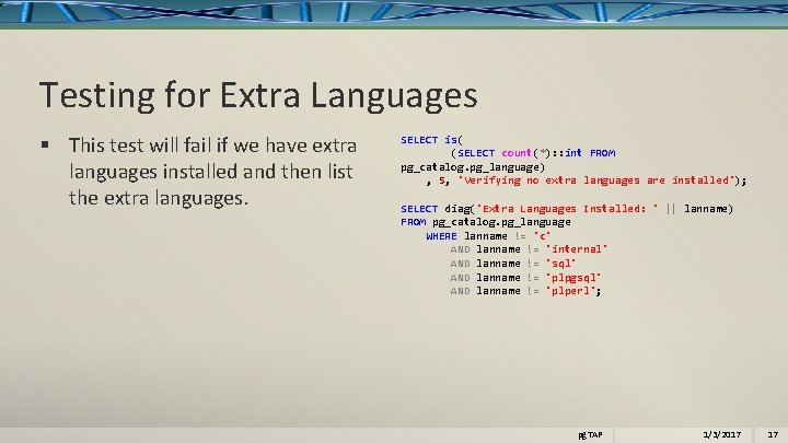 Using pg Tap to unit test your functions