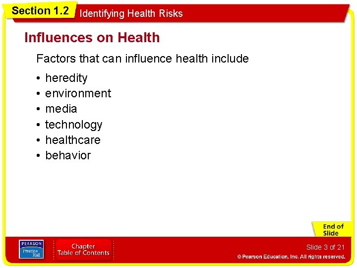 Section 1 2 Identifying Health Risks Objectives Identify