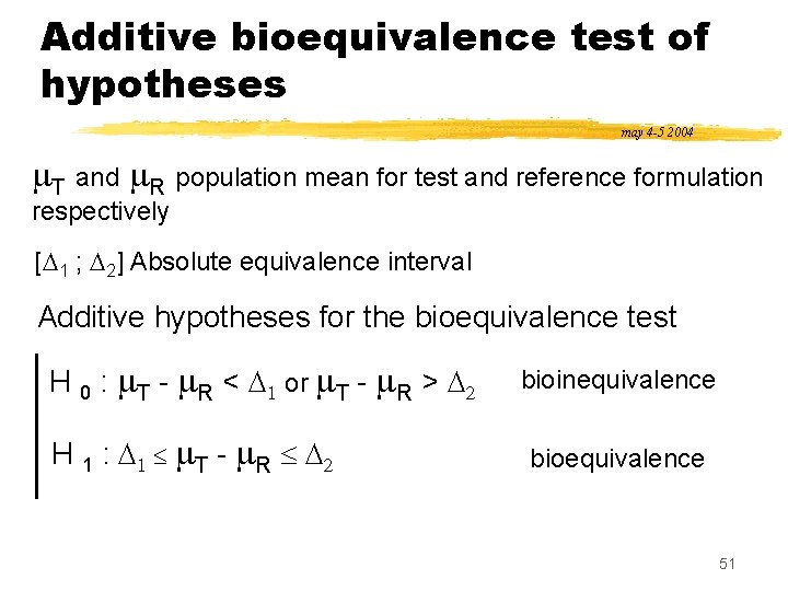 NATIONAL VETERINARY SCHOOL TOULOUSE Statistics in bioequivalence May
