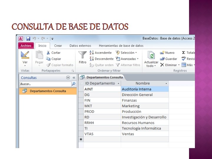 CONSULTA DE BASE DE DATOS En bases de