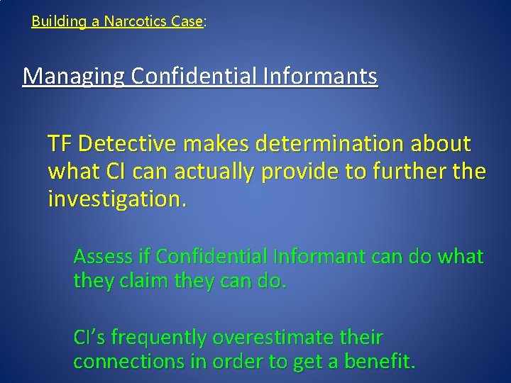 Building a Narcotics Case Annemarie Braun Senior Assistant