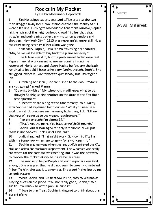 Rocks in My Pocket By Barbara Bockman Hopscotch