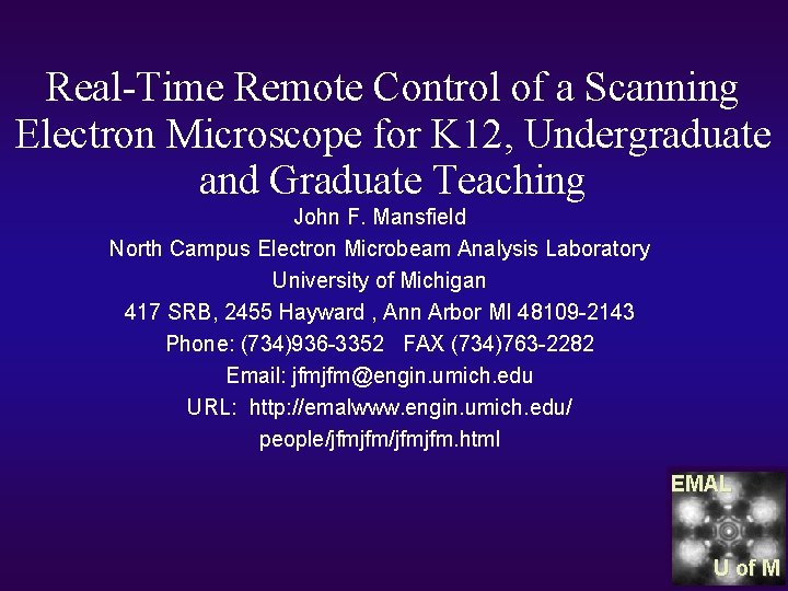 RealTime Remote Control of a Scanning Electron Microscope