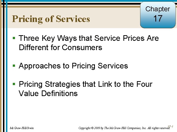 Chapter Pricing of Services 17 Three Key Ways