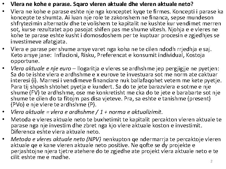 MF II 1 Vlera ne kohe e parase