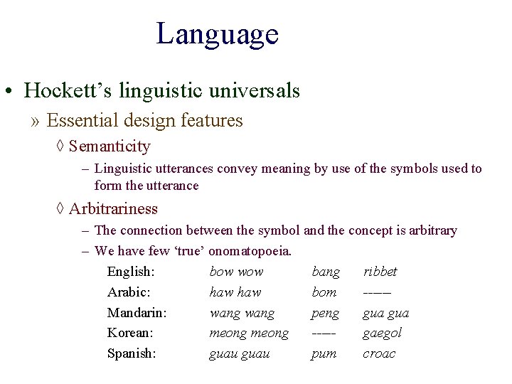 1112020 Language What is language Hockets defining features