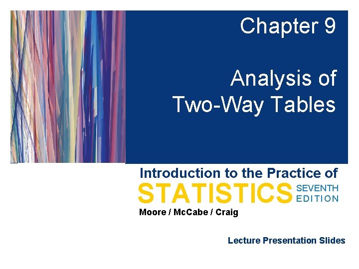 Chapter 9 Analysis of TwoWay Tables Introduction to