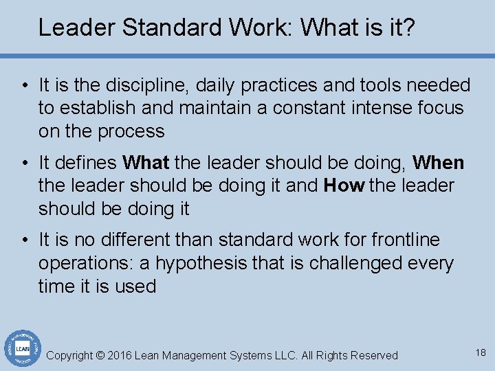 CATALYSIS 2 ND CEO FORUM Leader Standard Work