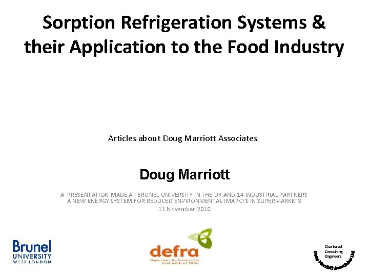 Sorption Refrigeration Systems their Application to the Food