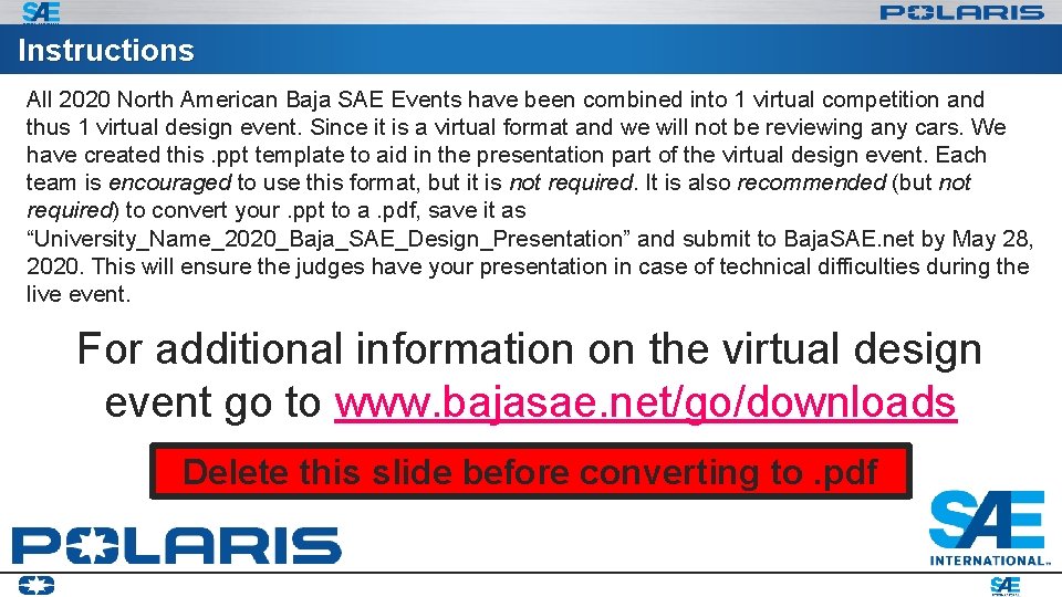 Instructions All 2020 North American Baja SAE Events