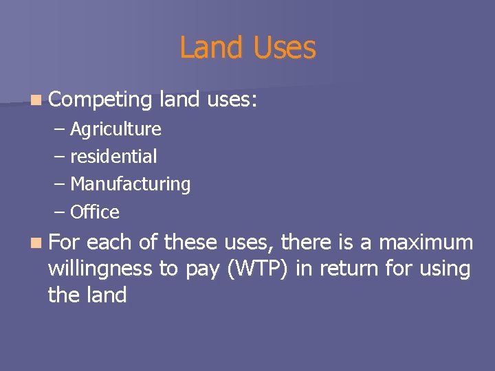 Chapter 6 Urban Land Rent Purpose n We