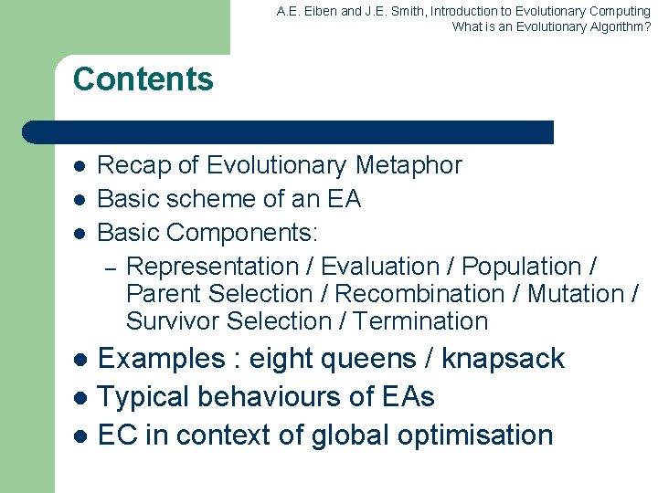 What is an Evolutionary Algorithm Chapter 2 A