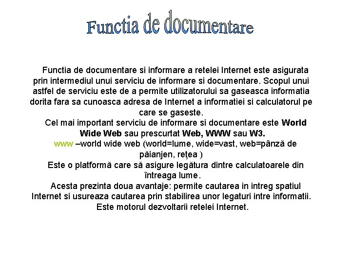 Functia de documentare si informare a retelei Internet