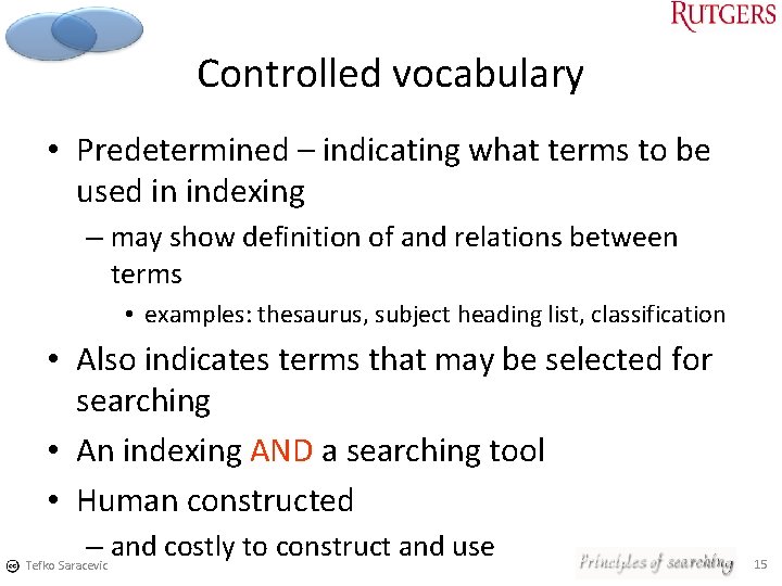 Vocabulary languages in indexing searching Connection indexing searching