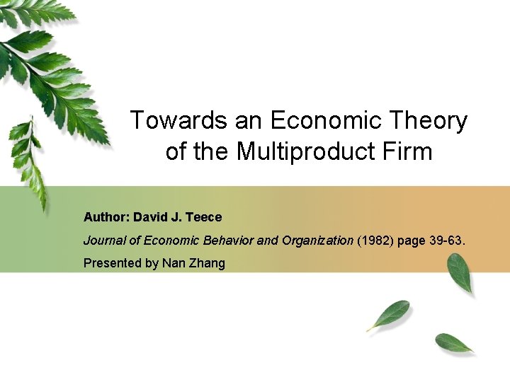 Towards an Economic Theory of the Multiproduct Firm