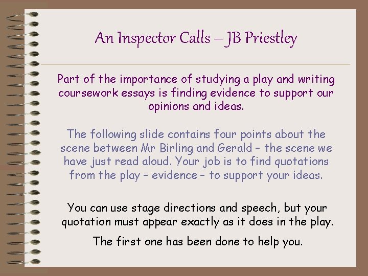 An Inspector Calls JB Priestley An Inspector Calls