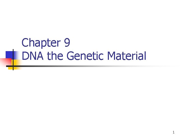 Chapter 9 DNA the Genetic Material 1 TransformationGriffith