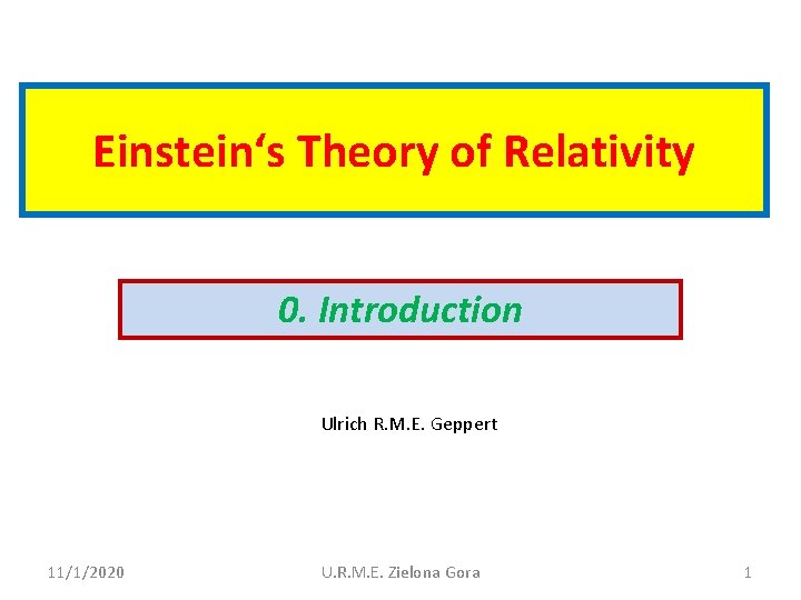 Einsteins Theory of Relativity 0 Introduction Ulrich R