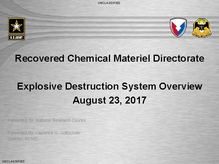 UNCLASSIFIED Recovered Chemical Materiel Directorate Explosive ...