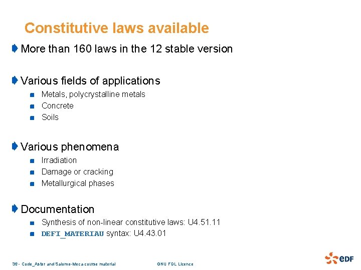 Local resolution of constitutive laws CodeAster SalomeMeca course