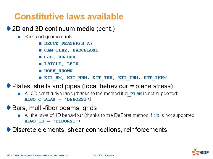 Local resolution of constitutive laws CodeAster SalomeMeca course