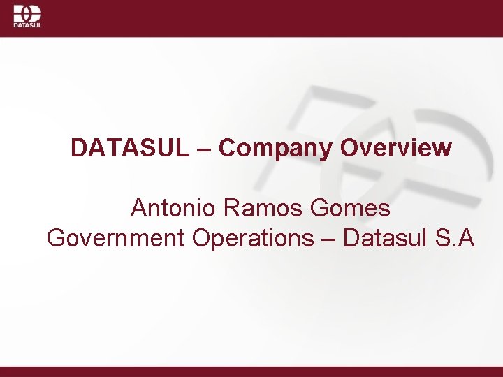 DATASUL Company Overview Antonio Ramos Gomes Government Operations