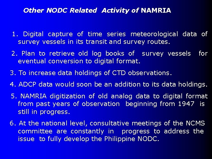 NATIONAL OCEANOGRAPHIC DATA CENTER PHILIPPINES HISTORY of PHILIPPINE