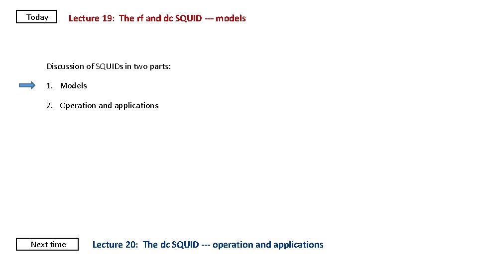 Today Lecture 19 The rf and dc SQUID