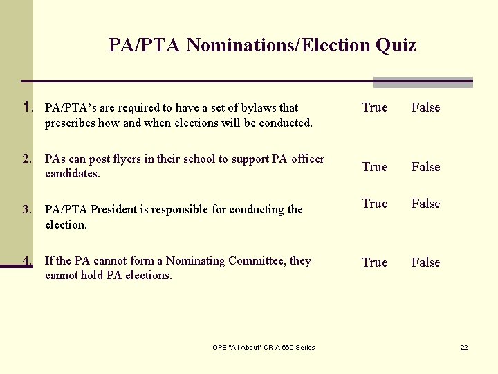 PAPTA Nominations and Elections Nominations Process Responsibilities of