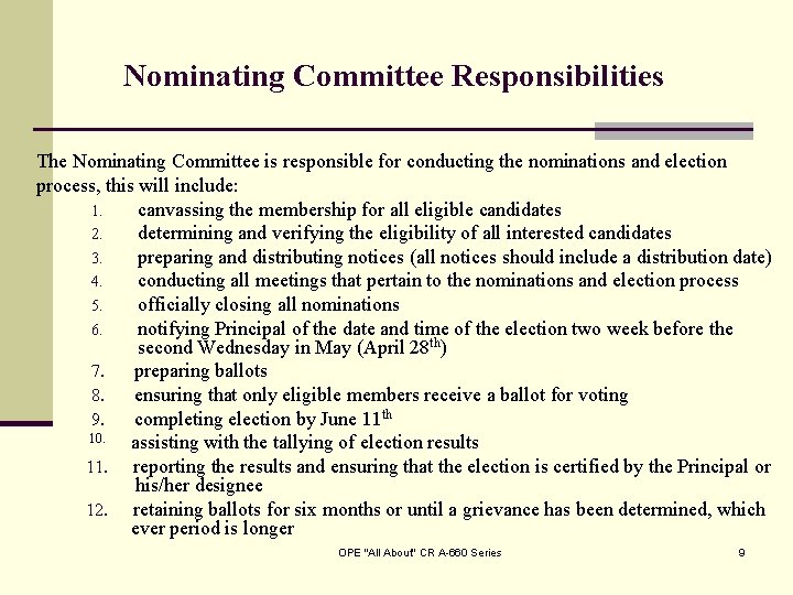 PAPTA Nominations and Elections Nominations Process Responsibilities of