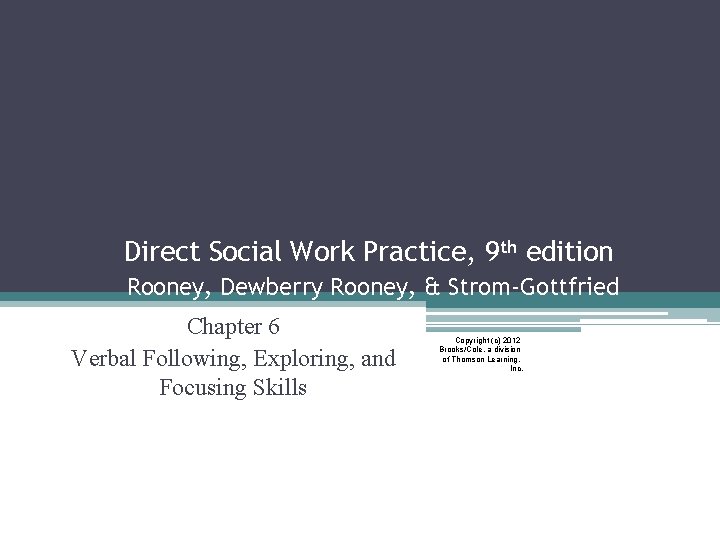 Direct Social Work Practice 9 th edition Rooney