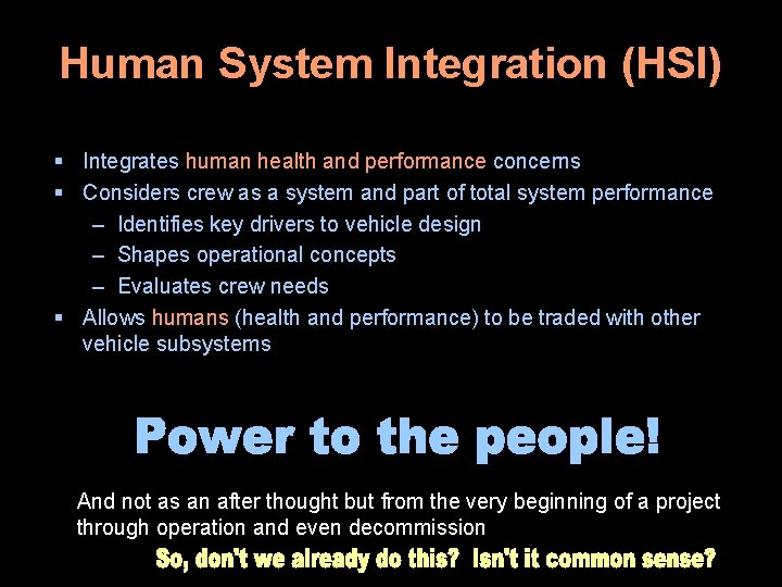 Human System Integration HSI Knowledge Broadcast Series 05