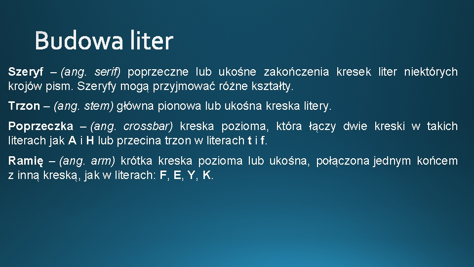 Rodzaje pisma budowa liter i znakw kroje pisma