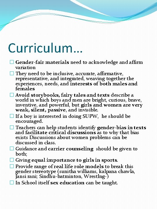 Integration of gender roles in school and curriculum