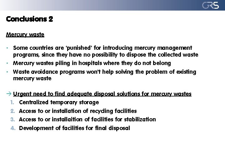 Storage and disposal of mercury and mercury waste